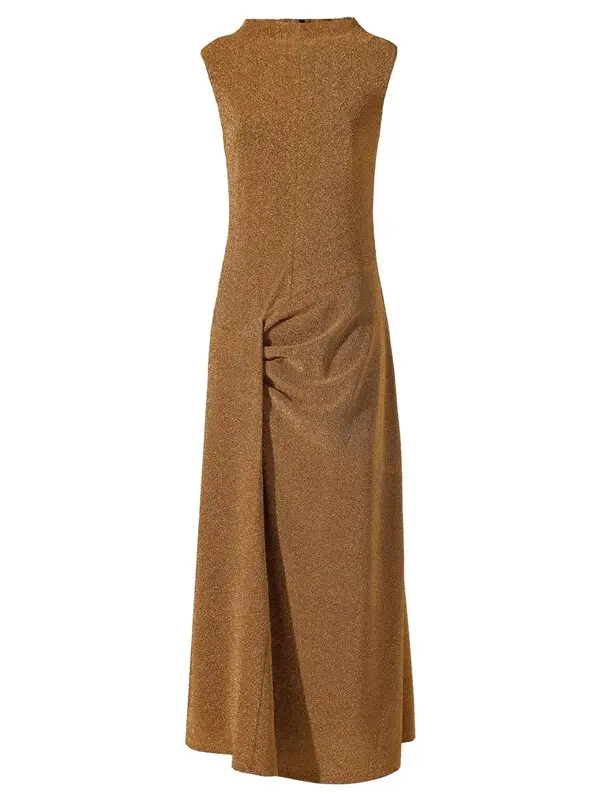 JULIA ALLERT Evening Metallic Knit Sleeveless Long Dress Bronze - Orange