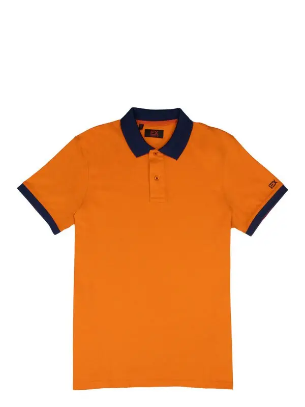 EIGHT X Polo With Double Sided Navy & Purple Grid Print Collar - Orange