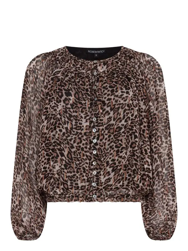 ROSE & NANCY Sienna Print Blouson Blouse - Brown