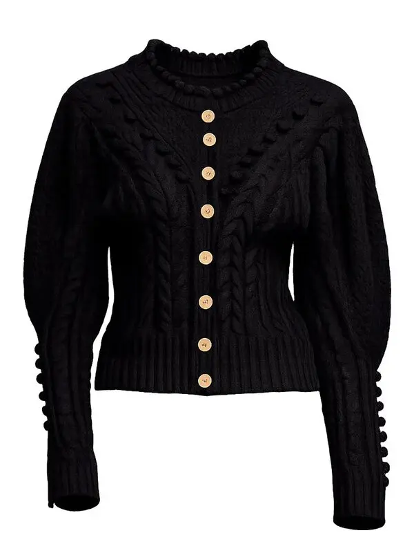 TANTRA SPAIN SL Crochet Knit Jacket With Pom-pom And Flower Details - Black