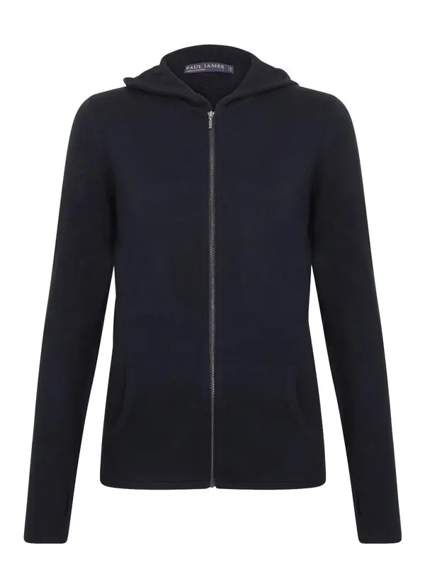 PAUL JAMES KNITWEAR Heavyweight Merino Activewear Hooded Eirene Jumper - Black
