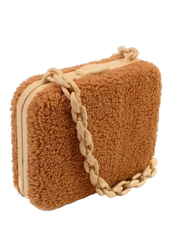 SJW BAGS LONDON Lilibet Box Clutch In Honey Plush Teddy - Brown