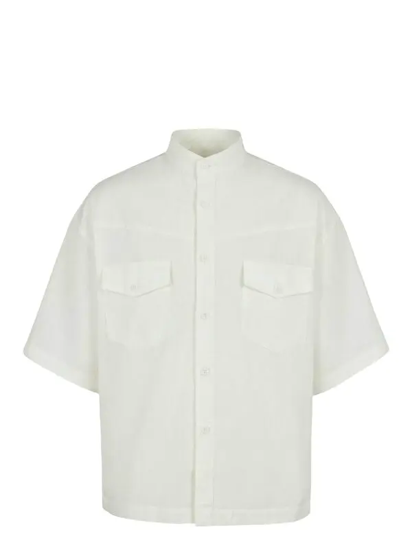 MODENAIRE Band Collar Shirt Relaxed Fit Structured Utility - White