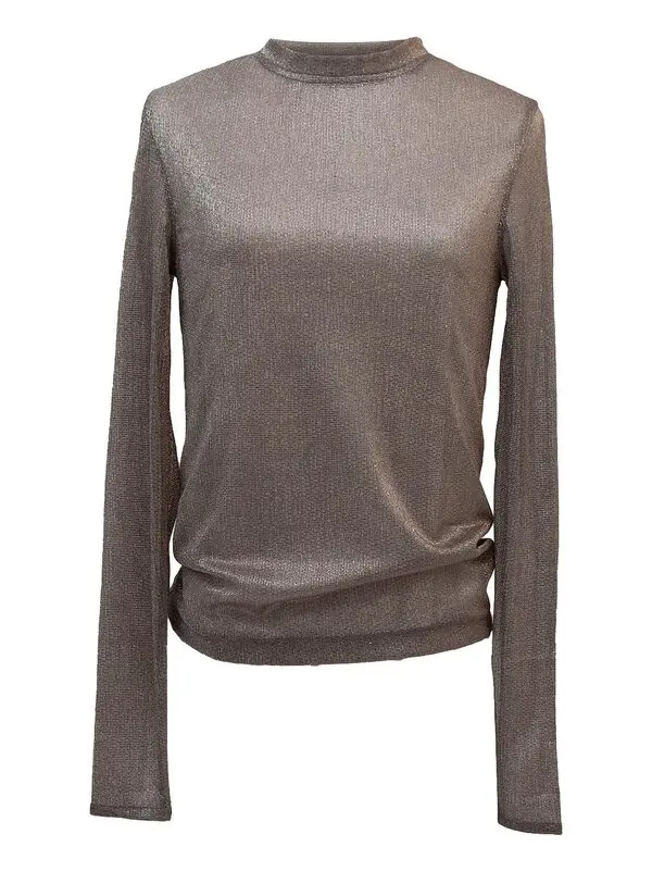 JANARA JONES En Shimmering Mesh Crew-neck Long-sleeve Stretch Top - Gold