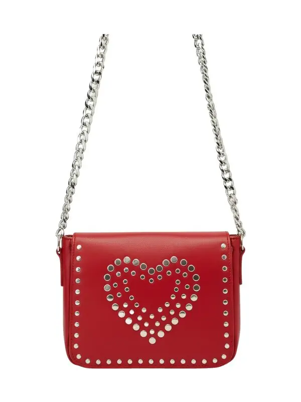 JUAN-JO Leather Crossbody With Silver Heart Studded - Red