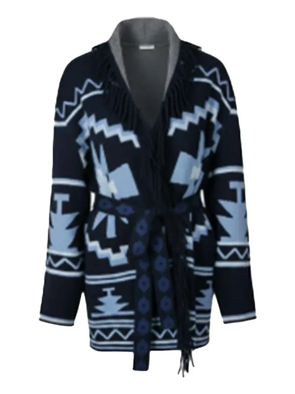 TIRILLM Maggie Pattern Knitted Cashmere Cardigan, Navy - Blue