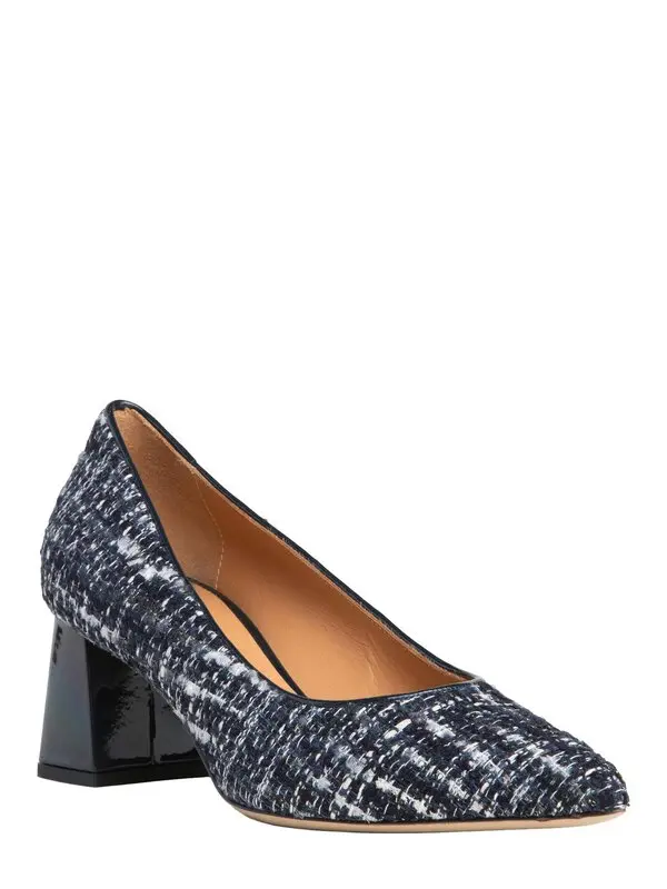 BEAUTIISOLES BY ROBYN SHREIBER Corina Navy Leather & Tweed Pump With Block Heel For Work& Evening - Blue