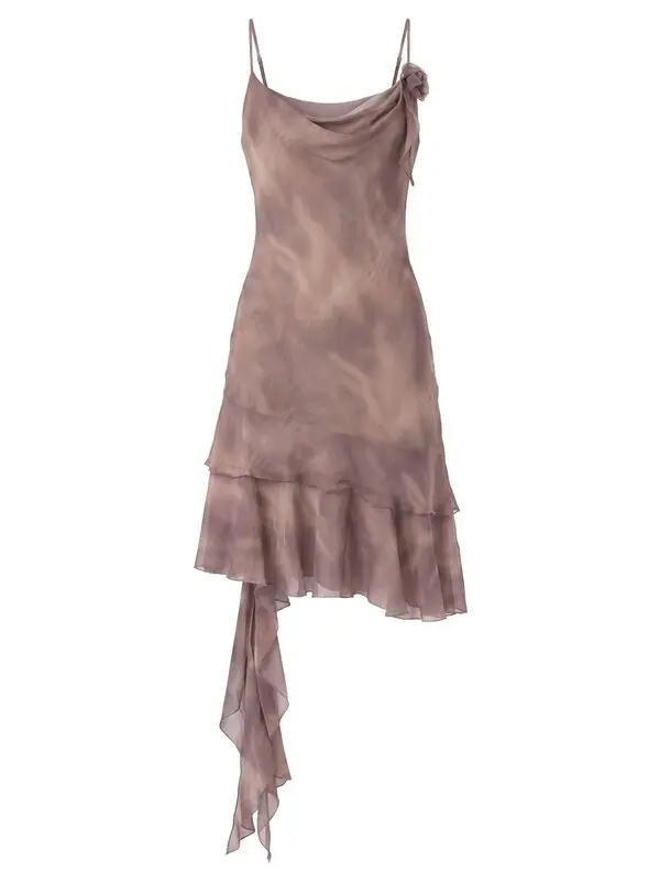 BELSIZE25 Lu Print Nude Silk Slip Short Dress - Pink