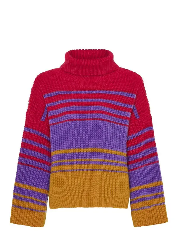 CARA & THE SKY Megan Stripe Roll Neck Jumper Cherry - Red