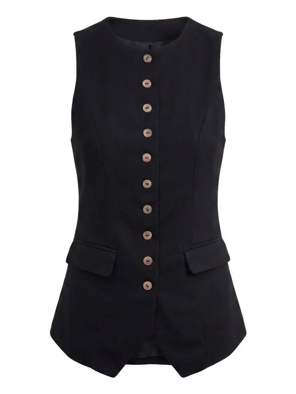 MODENAIRE Longline Vest Structured Button Front - Black