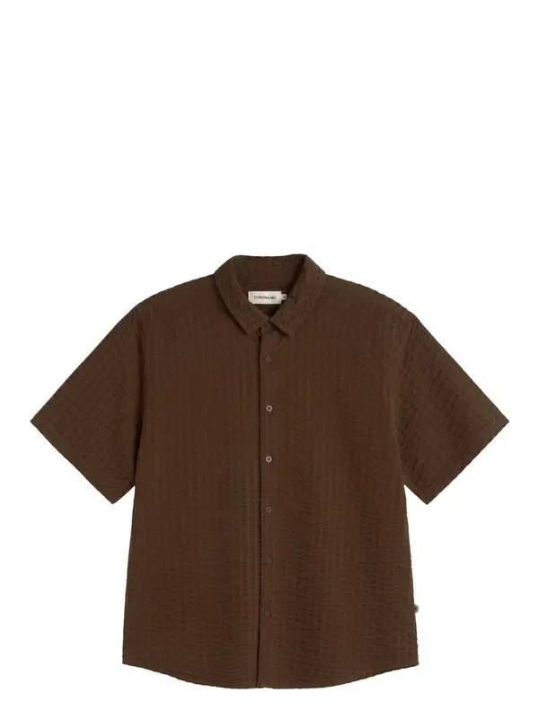 THINKING MU Tom Seersucker Shirt - Brown