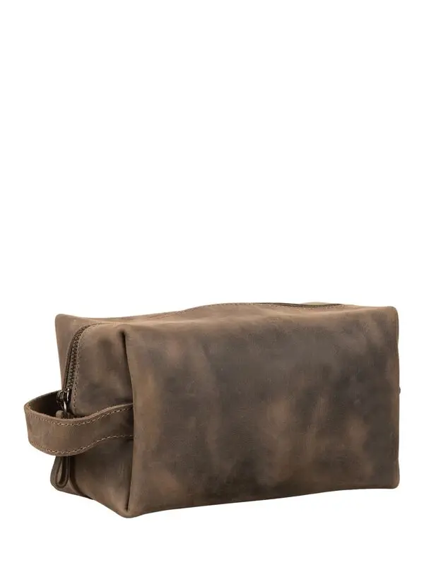 LEATHERE Handmade Leather Makeup Bag Brown- Minneapolis - Black/brown