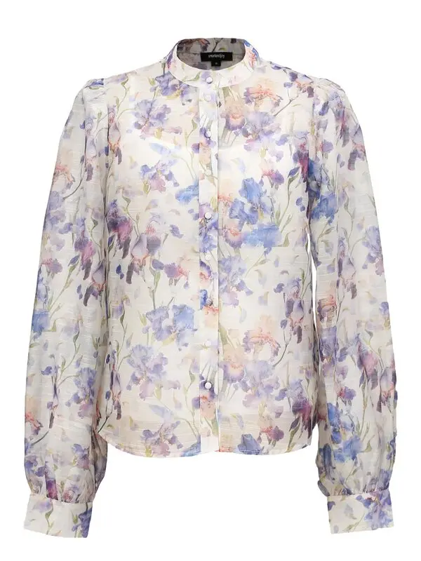 SMART AND JOY Neutrals / Flower Print Long Sleeve Organza Shirt Multicolor - Grey