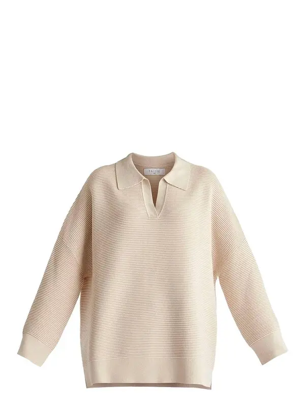 PAISIE Neutrals Polo Collar Ribbed Jumper - Beige