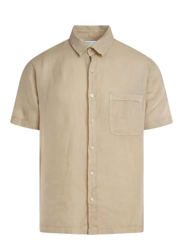 Haris Cotton Neutrals Short Sleeved Front Pocket Linen Shirt-beach Sand - Black