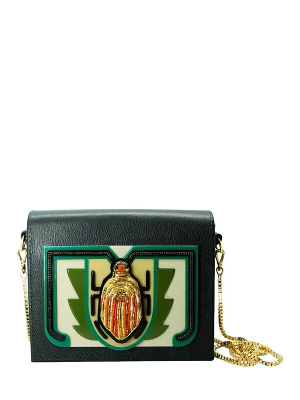GISSA BICALHO Handmade Acrylic Bag Scarab Leather Embroidered - Black