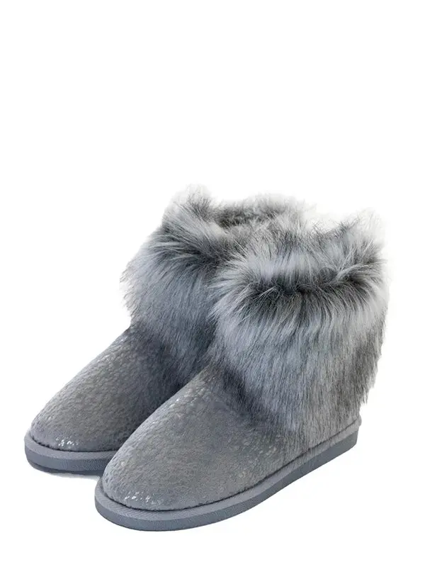 PRETTY YOU Foil Detail Fur Lined Bootie Slipper Giselle - Grey
