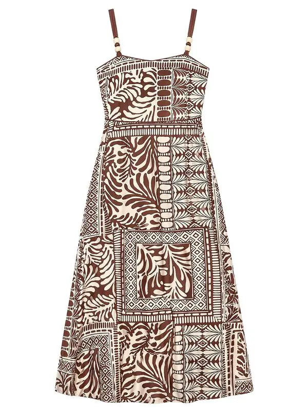 YUMI Tile Print Maxi Dress With Bead Details - Brown
