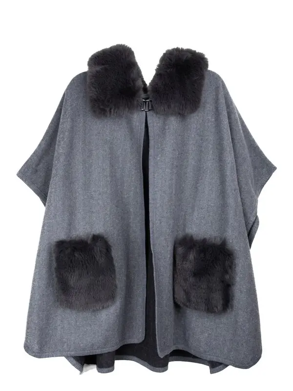 Saachi Faux Fur Pocket Kimono - Grey