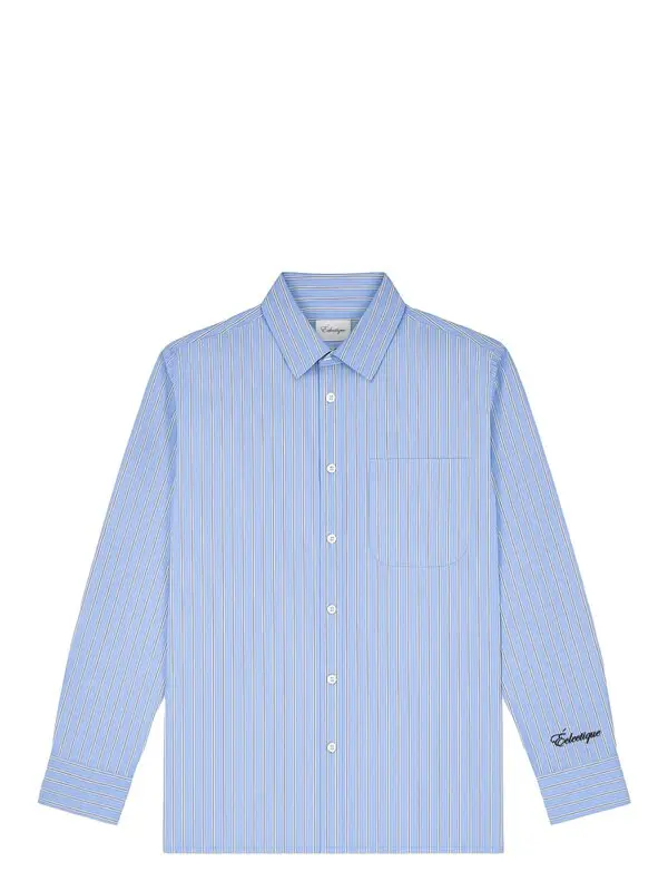 Éclectique Striped Casual Shirt In Lightweight Cotton - Blue