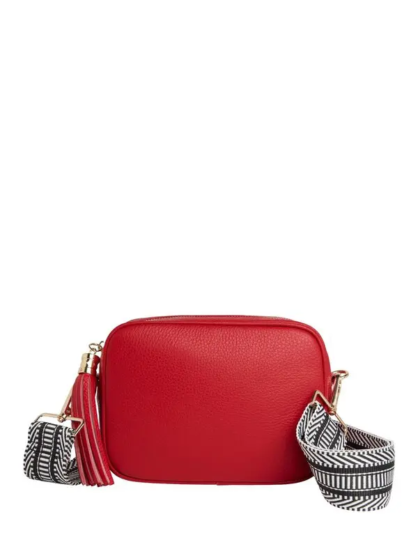 BETSY & FLOSS Verona Crossbody Tassel Bag With Black & White Chevron Strap - Red