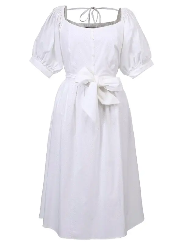 SMART AND JOY Puffy Sleeves Fit-and-flare Blouse-dress - White