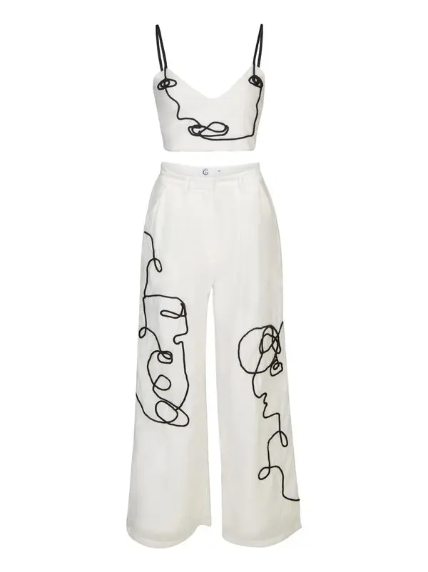 THE GT ATELIER White / Black Artsy Embroidered Set - White/black
