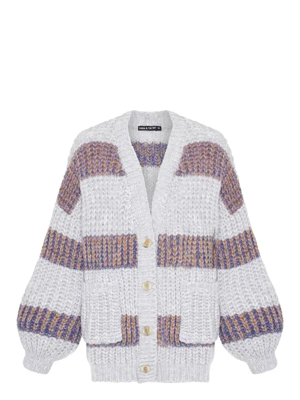 CARA & THE SKY Olivia Stripe Button Oversized Cardigan - Grey