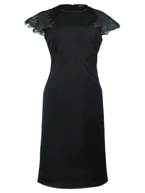 SMART AND JOY Satin Shoulder Lace Inlay Dress - Black