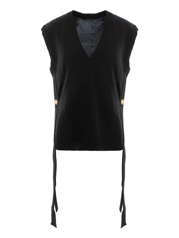 CONCEPT A TROIS Knitted Vest With Side Ribbons - Black