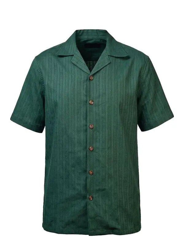 STOVARIA Handwoven Hemp Camp Collar Shirt In Forest With Natural Dye & Coconut Shell Buttons - Green