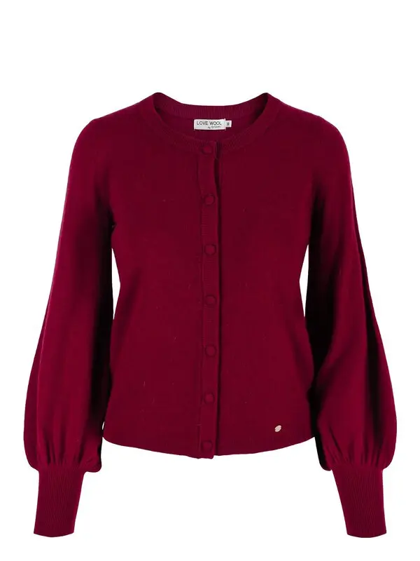 TIRILLM Ava" Cashmere Cardigan With Puffed Sleeves Wine - Red