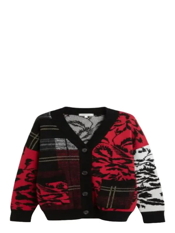 Saachi Floral Plaid Cardigan - Red