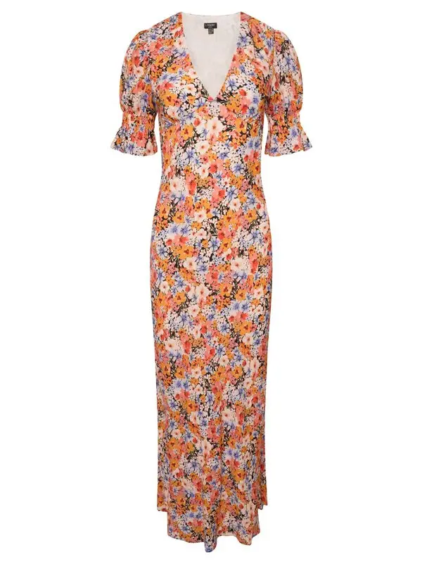 LATELIER LONDON Miriam Floral Bias Cut Midi Dress - Blue
