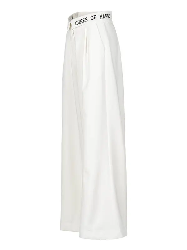 VAZAF Queen Pants High-waisted Wide-leg Trousers With Embroidered Waistband - White