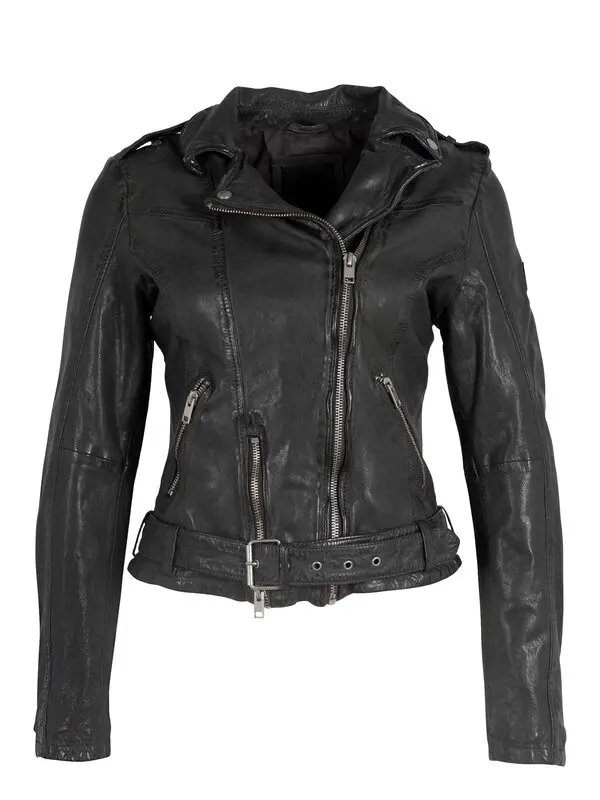 Mauritius Belted Slim Fit Leather Jacket Wild Dark - Green
