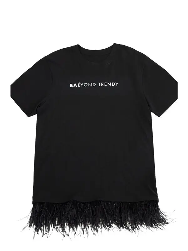 Baé Special Moments T-shirt Dress With Feathers - Black
