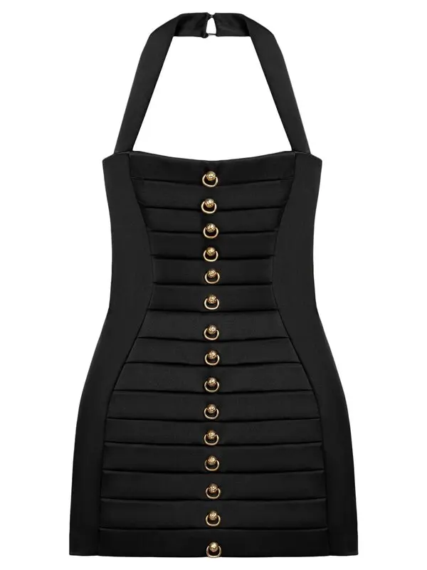 NOCTURNE Pleated Detail Embellished Mini Dress - Onyx