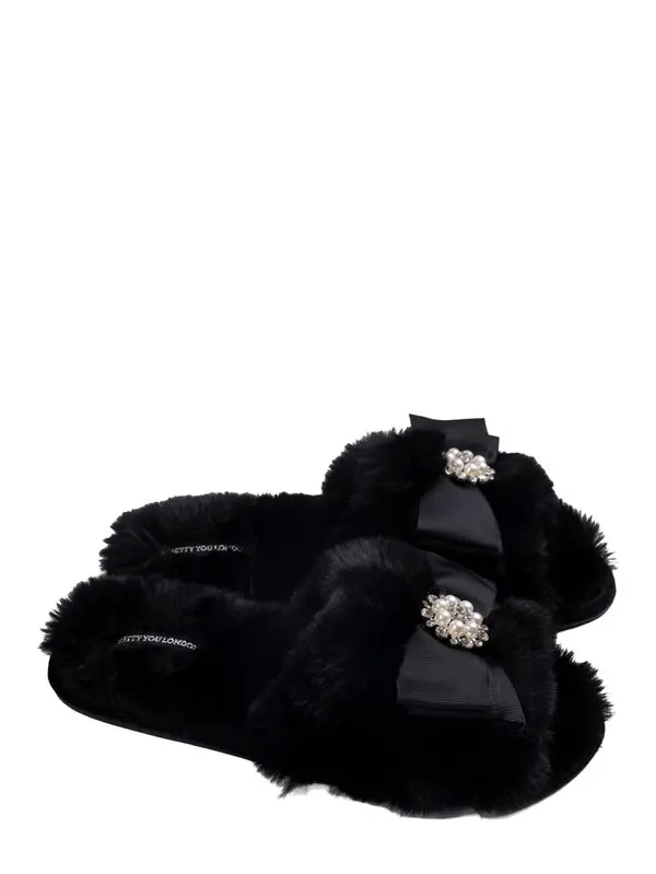 PRETTY YOU Anya Slider Slipper With Diamante - Black