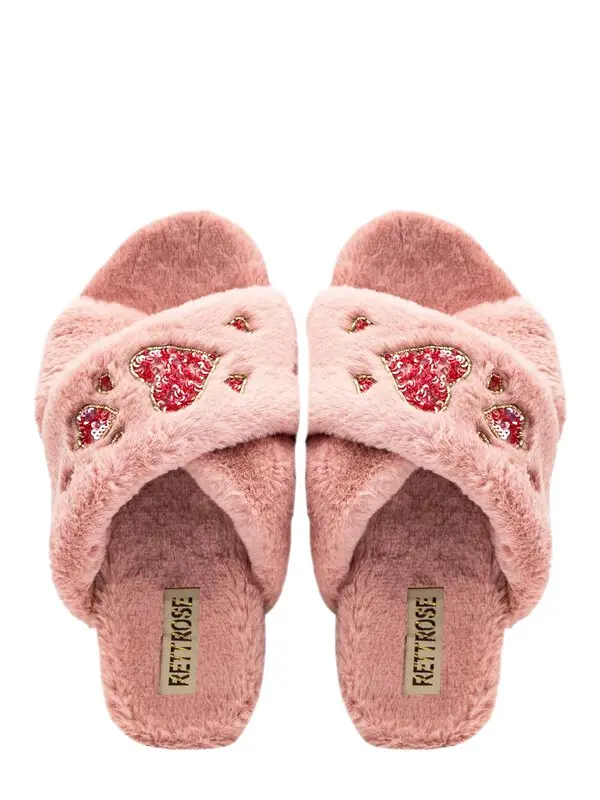 RETTROSE Neutrals Kaylee Nude Luxury Plush Diamanté Embellished Handmade Slipper - Brown