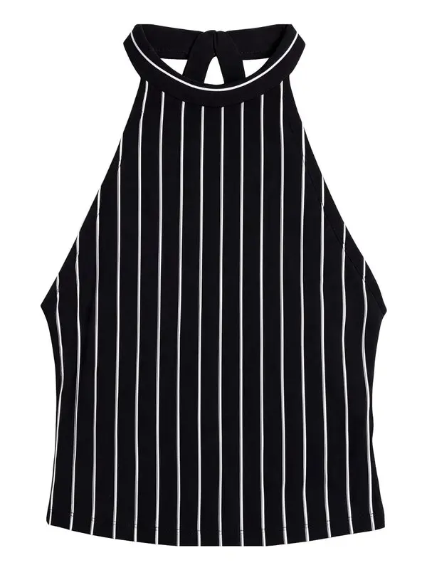 MARIANNE BY MARIE JORDANE Parker And White Striped Backless Halter Top In Upcycled Viscose - Black