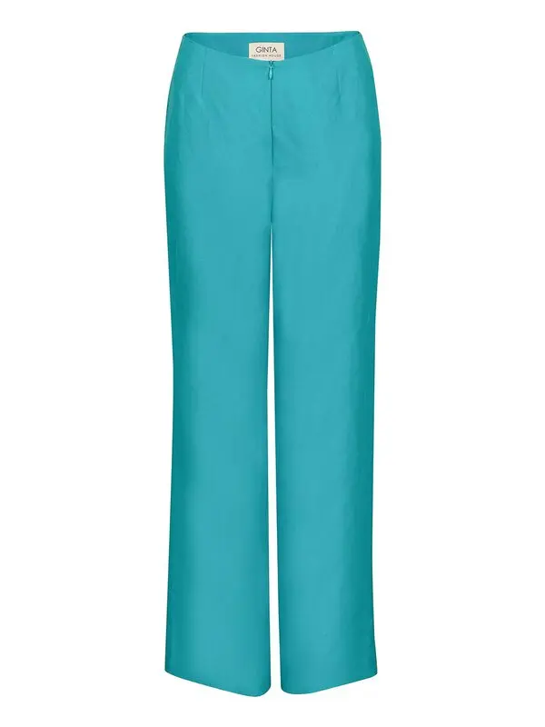 GINTA Silk & Linen Blend Wide Leg Pants - Blue