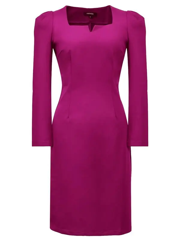SMART AND JOY Puffy Sleeves Fitted Dress Fuchsia - Pink