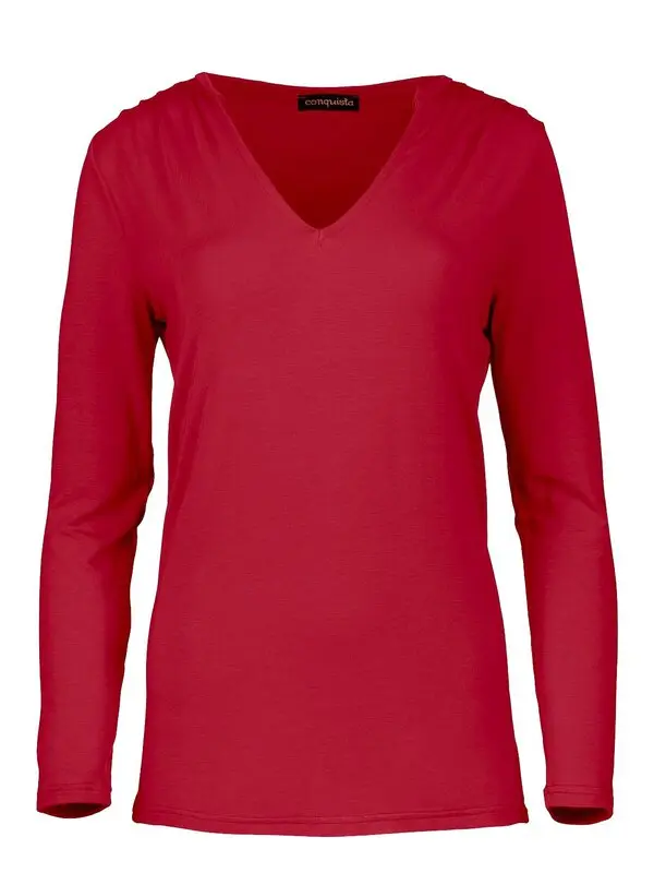 CONQUISTA Jersey V Neck Top - Red