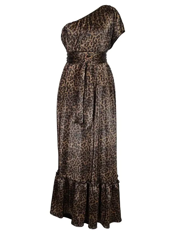 JENNAFER GRACE Panther Slink One Shoulder Maxi Dress - Brown