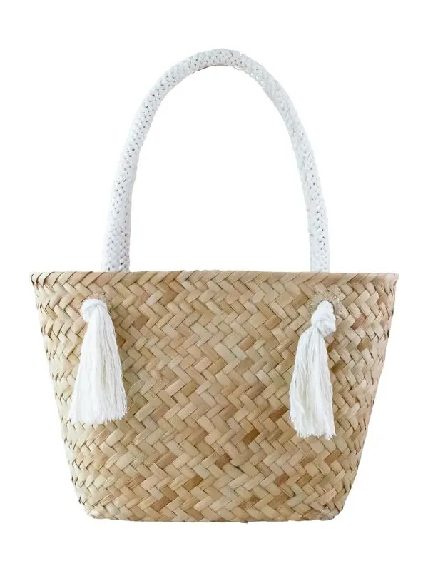 Likhâ Oat Large Classic Tote Bag With Braided Handles - White