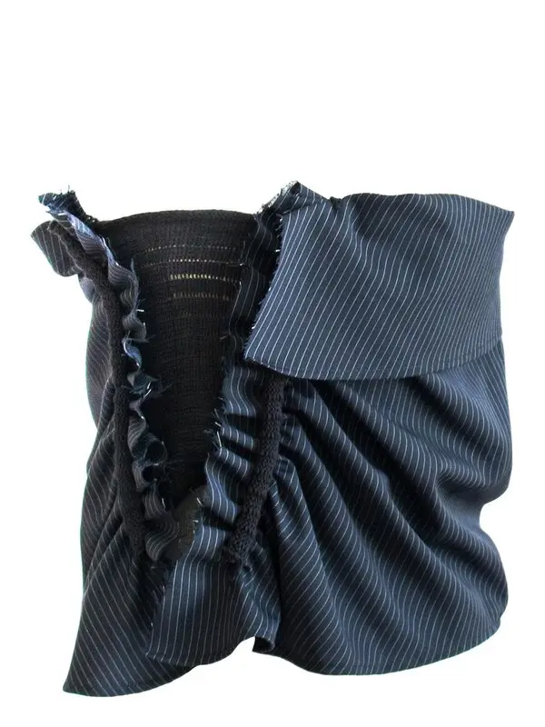 CCY CURRENCY Asymmetrical Frilled Strapless Top - Blue/black