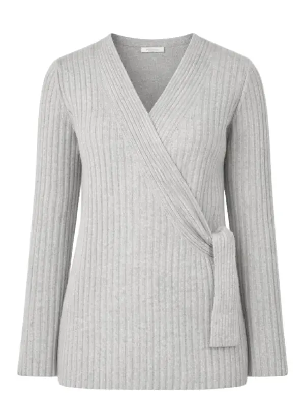 NUVV COLLECTION Side-tie Wool Knit Sweater V Neck Italian Yarn - Grey