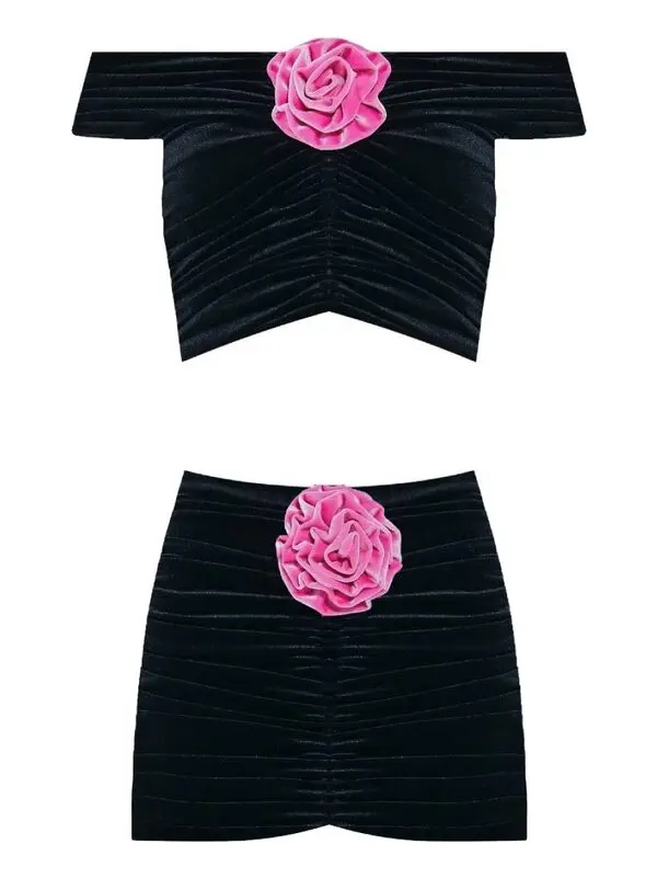 NUR KARAATA Castille Top & Skirt Set - Black