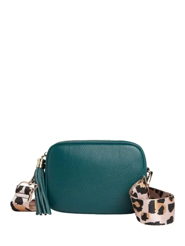 BETSY & FLOSS Verona Crossbody Tassel Teal Bag With Light Leopard Strap - Green